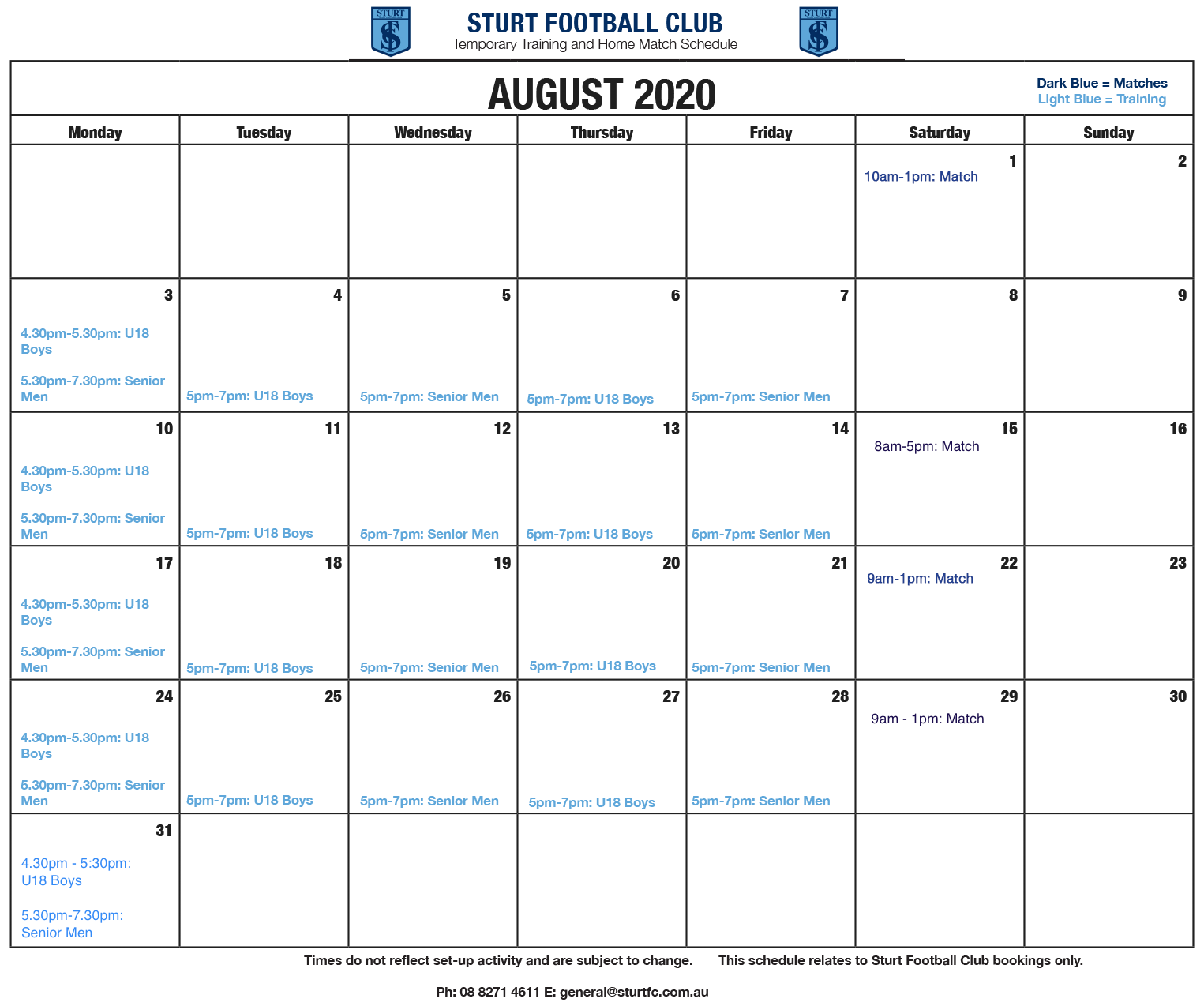 August Calendar v5 - Sturt Football Club
