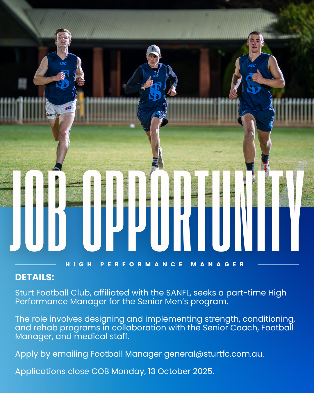 Job Op - High Performance Manager - Sturt Football Club