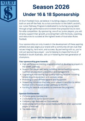 Junior Sponsor 2026 - Sturt Football Club
